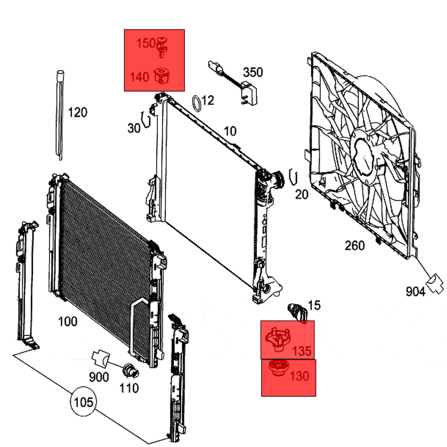 New Radiator Mount Bracket Kit Fit for Mercedes Benz C200 C280 C300 ...